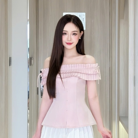 ZAMY SHOP - SM TK trễ vai xếp ly tầng nữ tiểu thư xinh xắn thanh lịch | Shopee Việt Nam