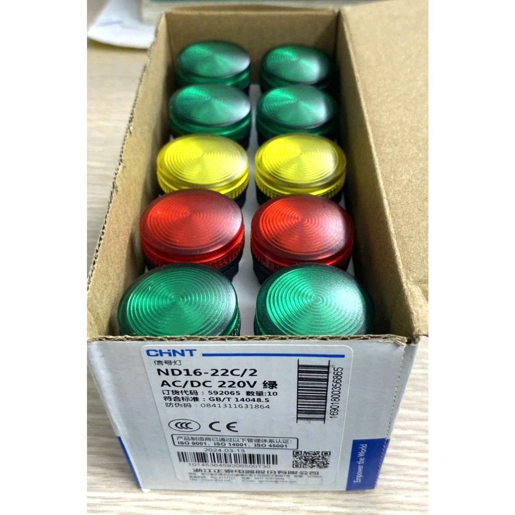 (Chint) Đèn báo Chint ND16-22C đỏ, vàng ,xanh phi 22 điện áp 220VAC/DC ...