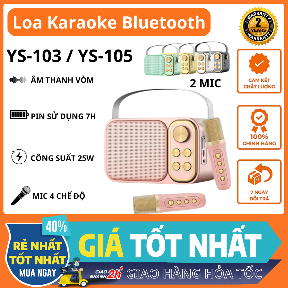 Loa Bluetooth Mini Karaoke Kèm Micro YS-105 và YS-103 - Công suất 10W Bass Cực Đã Tai Mic Hút ...