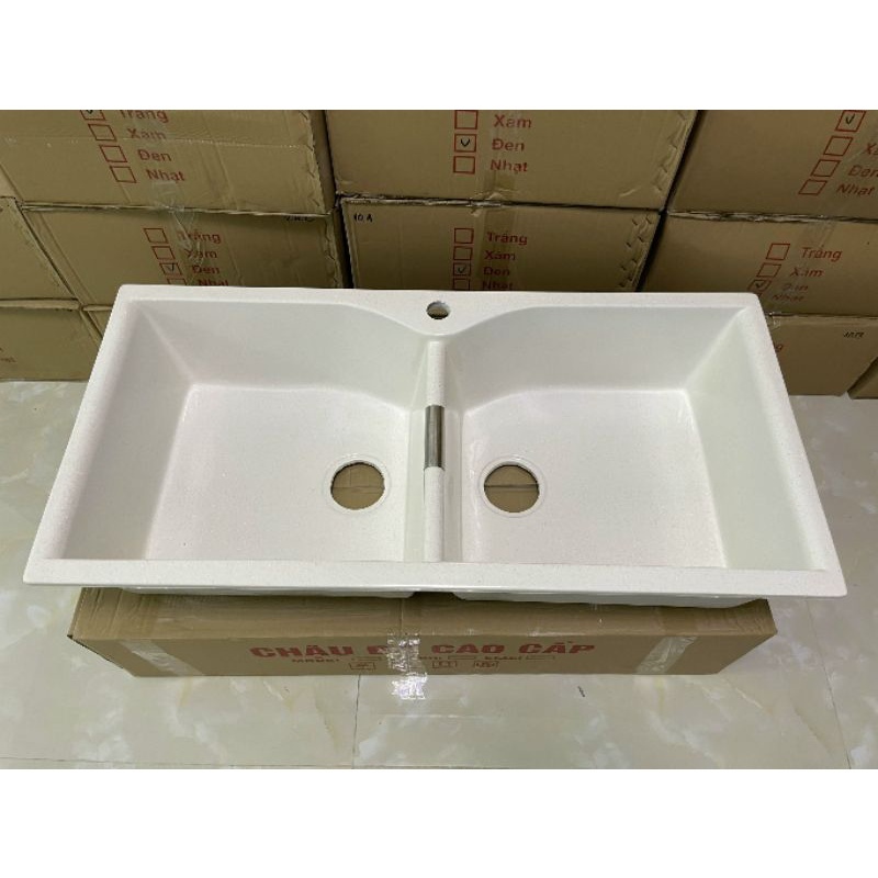 Chậu rửa chén đá nhân tạo xám KT 98x48x22 ( Tặng kèm bộ xả xiphong ...