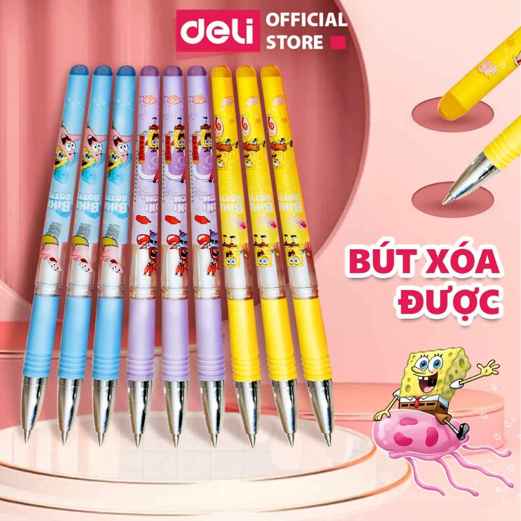 Bút Gel Xóa Được Deli Mực Xanh Đen Tím Sponge Bob Bút Bi Mực Nước Bút ...