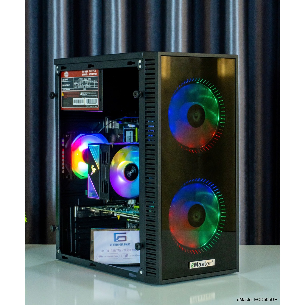 Clip vỏ case pc văn phòng gaming VSP V212/ Emaster Ecd505 - 2 kính cường lực M-atx chưa gồm fan ...