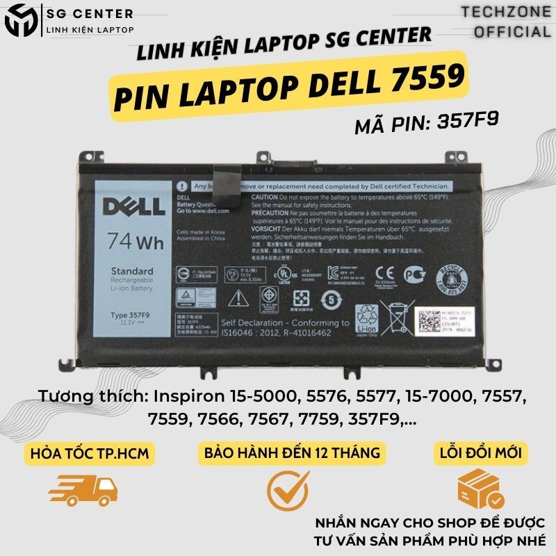 PIN LAPTOP DELL 7559 357F9 ZIN Inspiron 15-5000 5576 5577 15-7000 7557 ...
