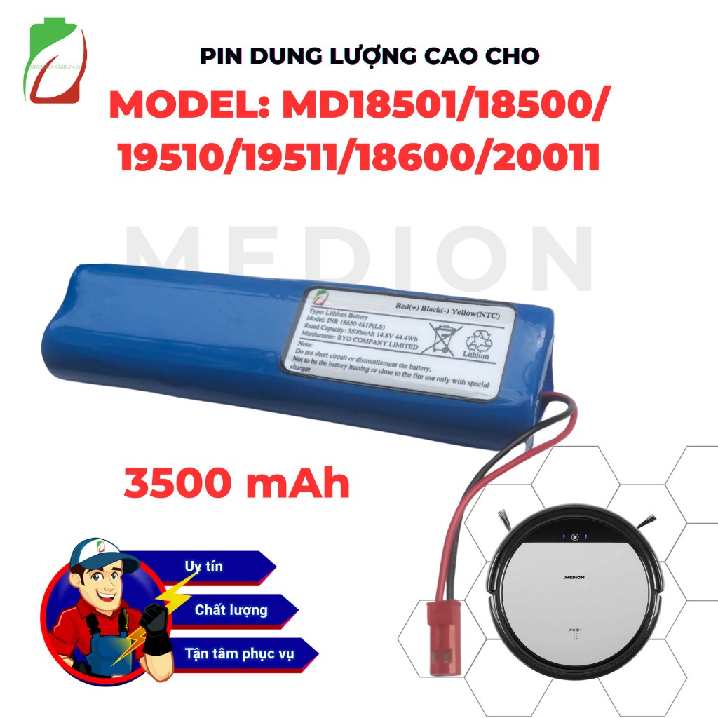 PIN ROBOT HÚT BỤI MEDION MD18500/18501/19510/19511/18600 & MD20011(DUNG ...
