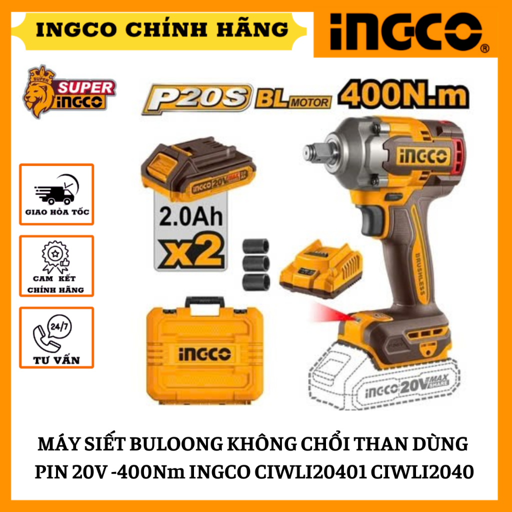 Máy siết bu lông dùng pin 20V-400Nm INGCO CIWLI2040 CIWLI20401 hàng ...