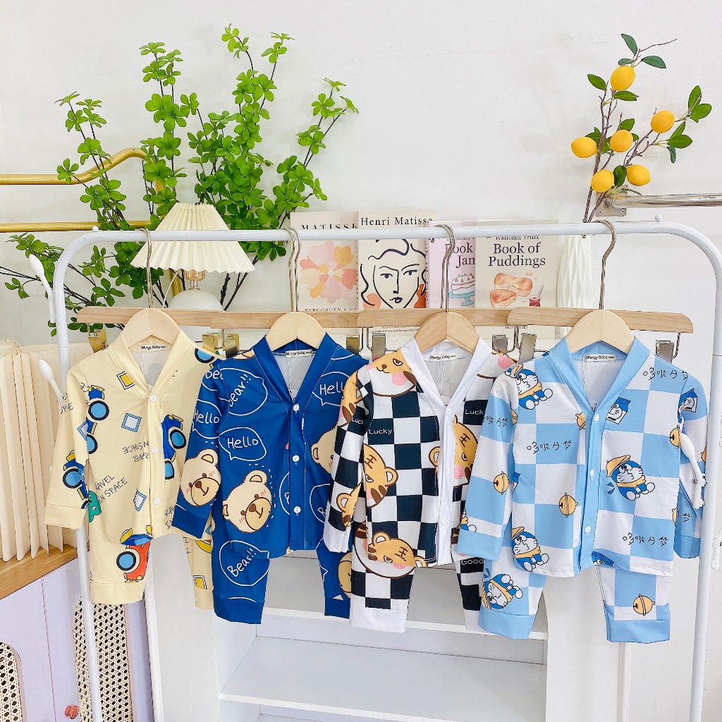 [MINGY BABY][MG 02]Bộ quần áo-tay dài quần dài Pijama in 3D phối cúc ...