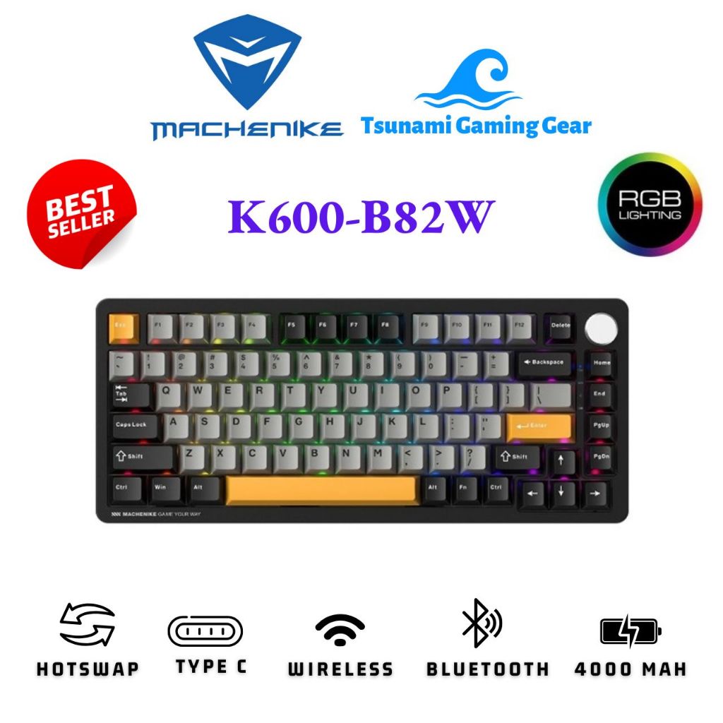Bàn phím cơ Machenike K600-B82W (Tri-mode/ RGB/ GR Silver Switch ...
