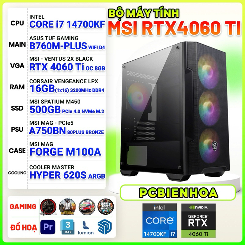 Bộ máy tính I7 14700KF B760M 16G 500G 750W 4060Ti 8G- 36T | Shopee Việt Nam