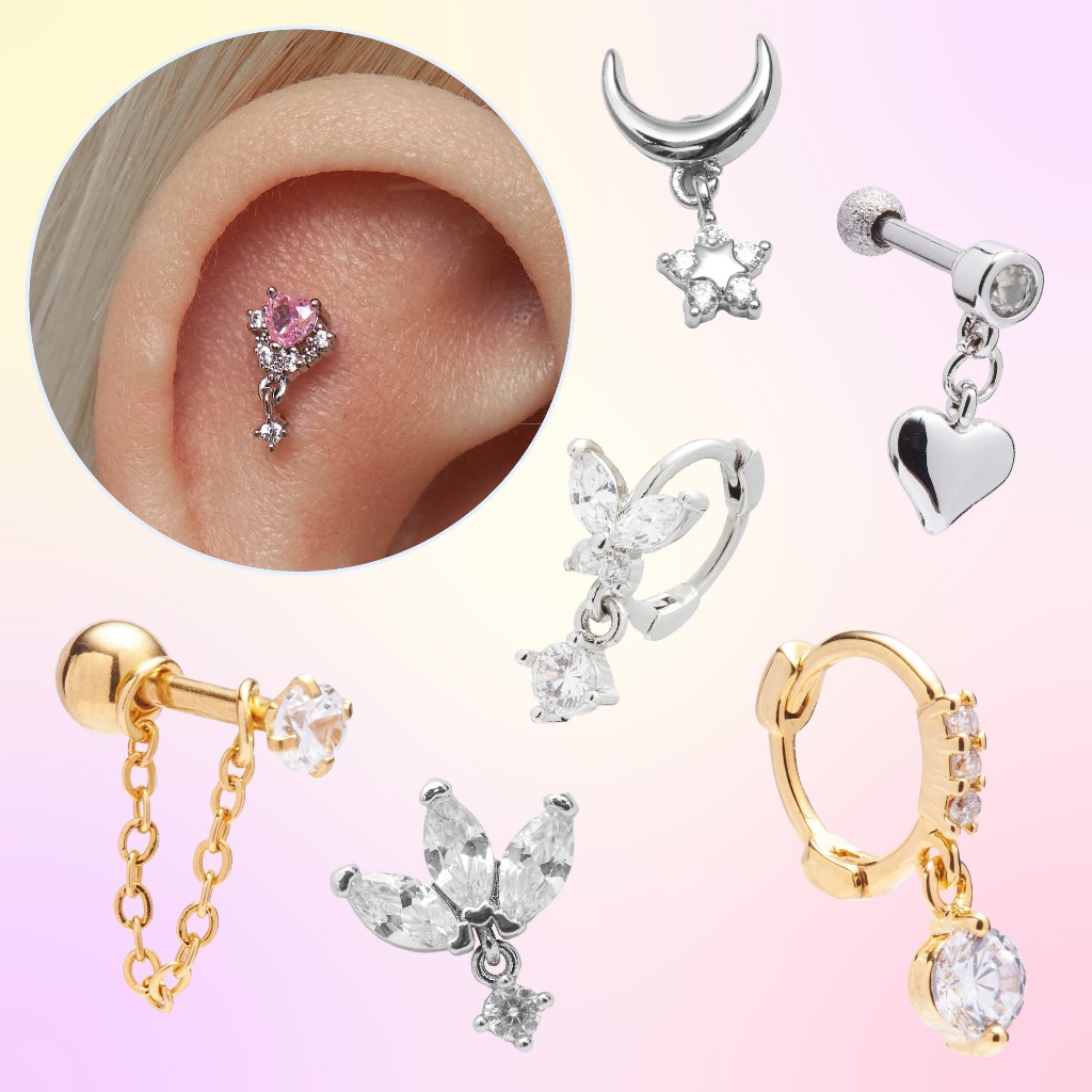 Khuyên tai thả đeo vị trí Tragus, Upper-lobe & Flat - TRAGUS, UPPER ...