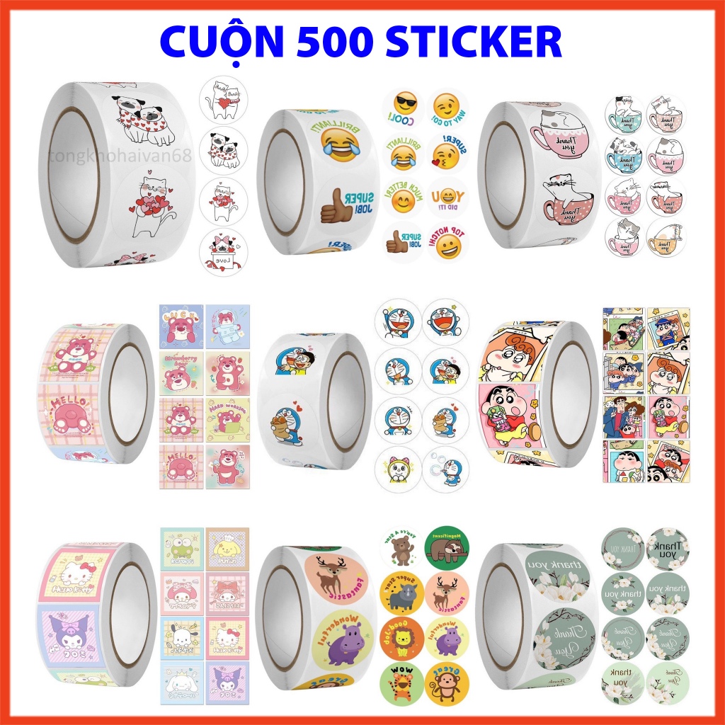 Cuộn 500 sticker hoạt hình ngộ nghĩnh khen thưởng , tem dán sticker ...