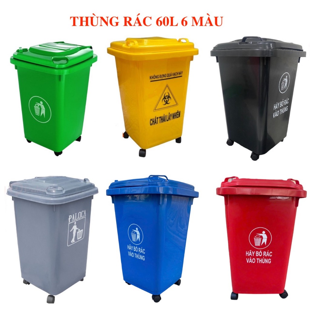 Thùng Rác 60L 4 Bánh Xe, Thùng Rác Nhựa, Thùng Rác Ngoài Trời, Thùng ...