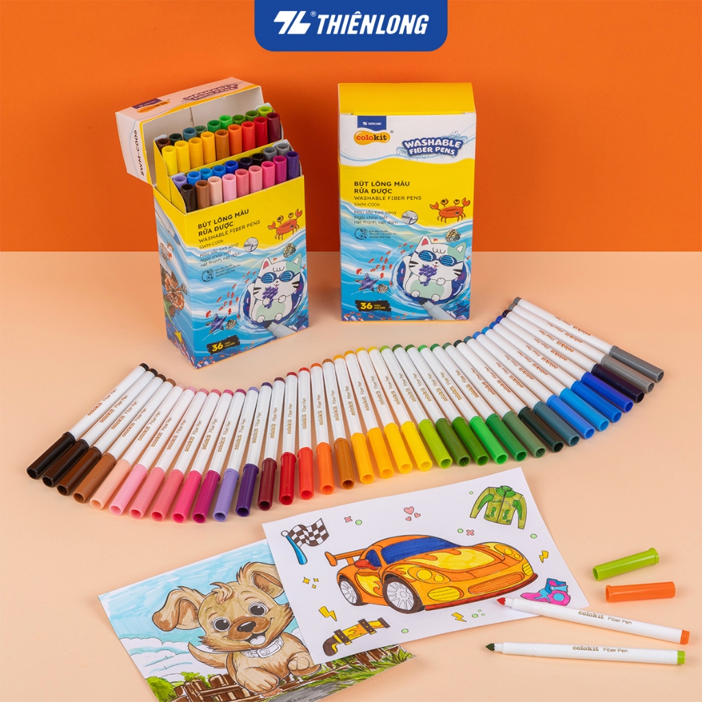 Bút lông màu Fiber Pen Thiên Long Colokit 20/36 màu - Màu rửa được, mực ...