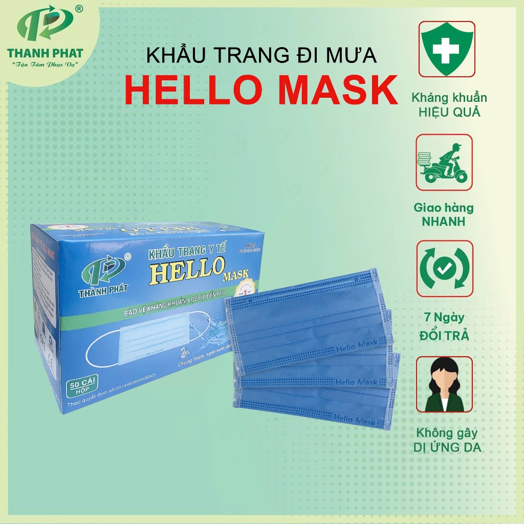 [ Khẩu Trang Đi Mưa ] Khẩu Trang Y Tế Chống Thấm Nước Hello Mask Tiện ...