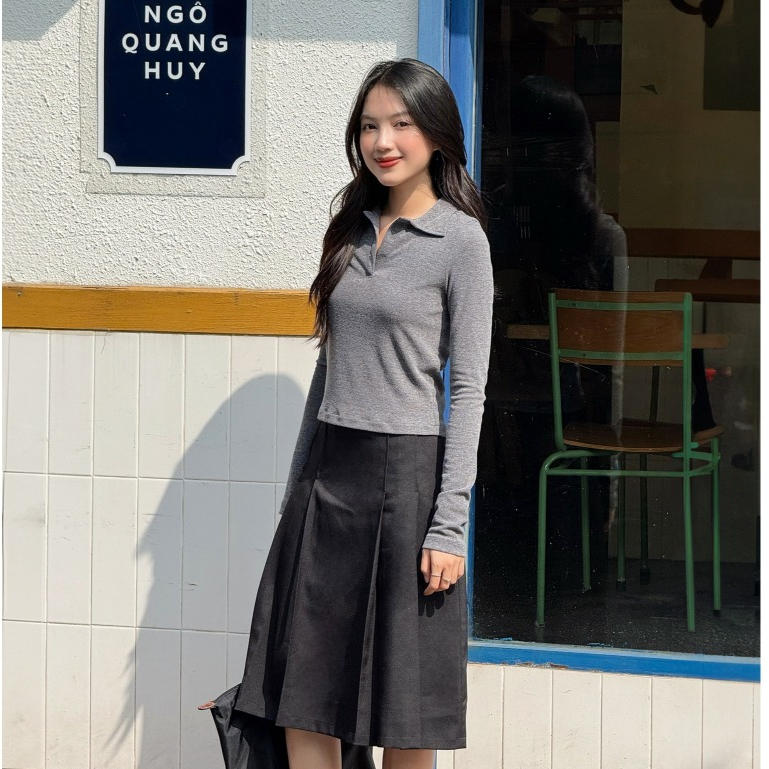 Áo Fabric Holic xám cổ polo tay dài | Shopee Việt Nam