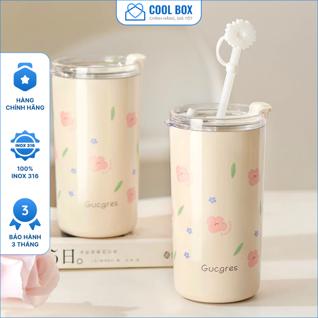 Ly giữ nhiệt Gucgres Hoa Anh Đào Gucgres 500ML Inox 316, có ống hút ...