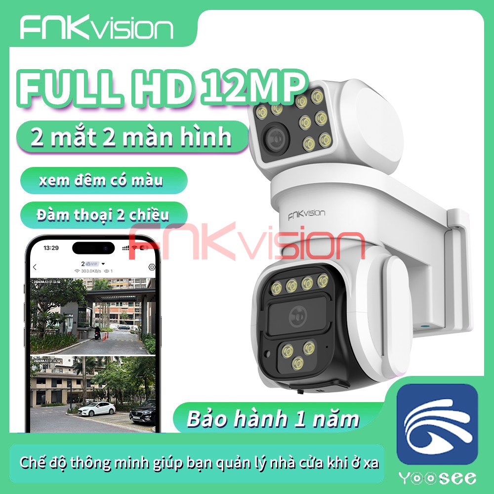 Camera Yoosee Wi-Fi 2 mắt xoay Fnkvision 12MP Xem đêm đủ màu Quan sát ...
