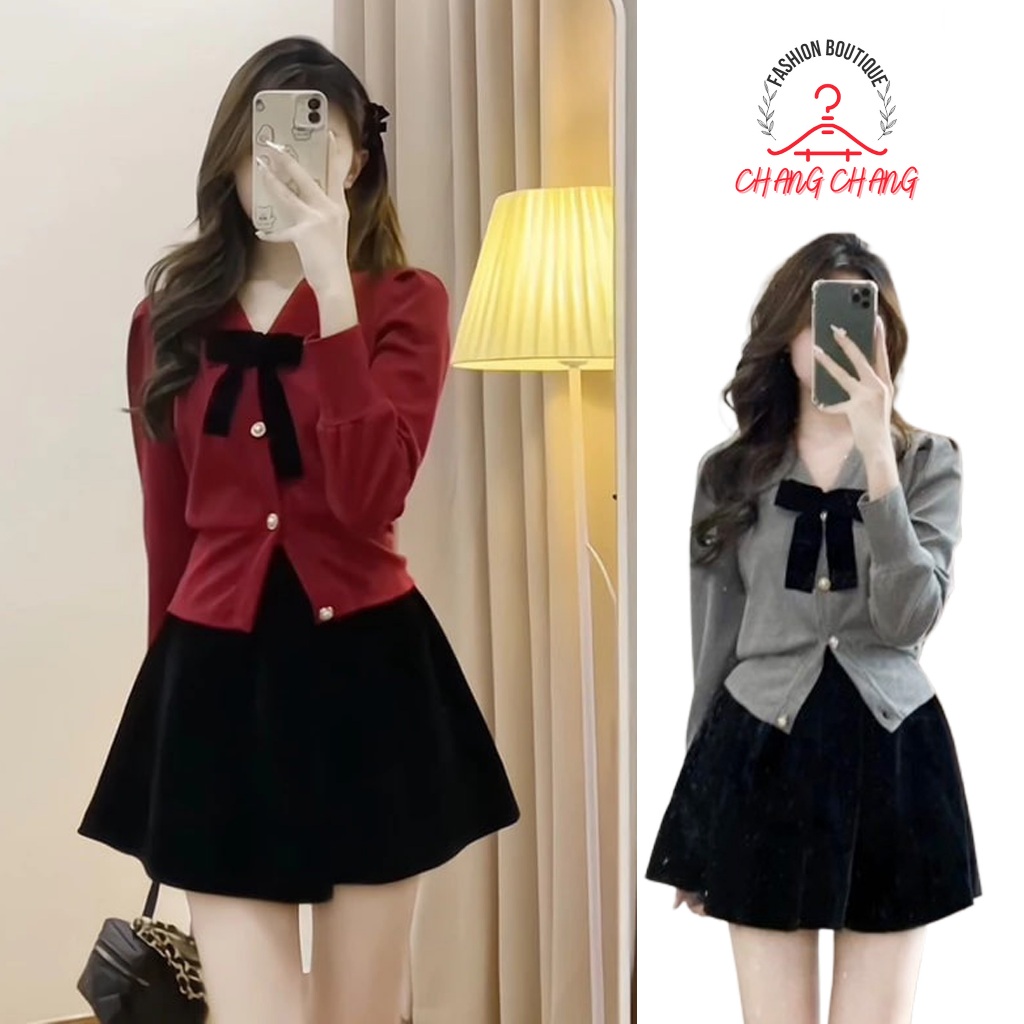 Set áo thun tăm khuy vàng kèm chân váy xếp ly có quần bảo hộ CHANGSTORE - S105 | Shopee Việt Nam