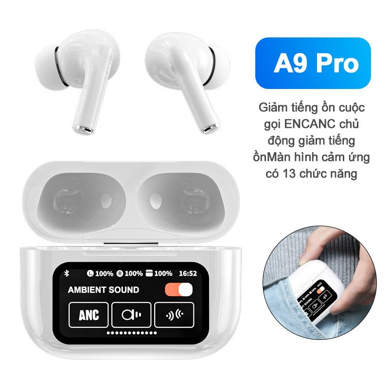 Tai nghe A9 pro ANC/ENC giảm tiếng ồn - Màn hình LCD cảm ứng - Micro ...