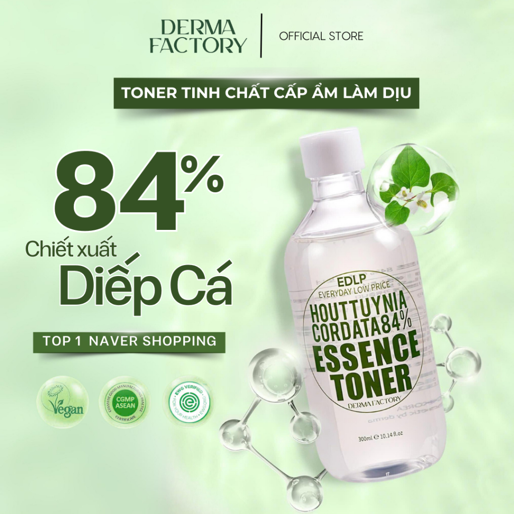 Nước cân bằng diếp cá cấp ẩm làm dịu Derma Factory Houttuynia Cordata ...