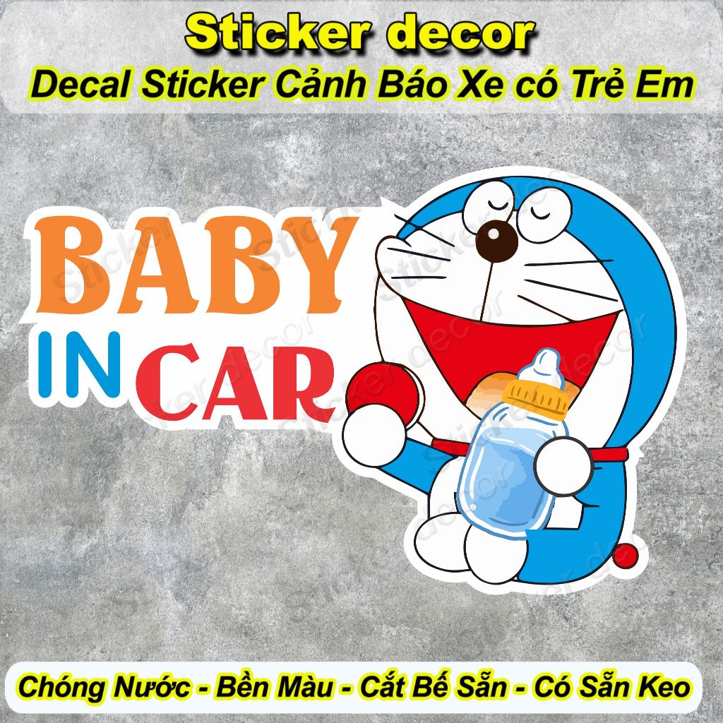 Combo 2 miếng BABY IN CAR DORAEMON (15.5x10cm) trang trí ô tô hình dán ...