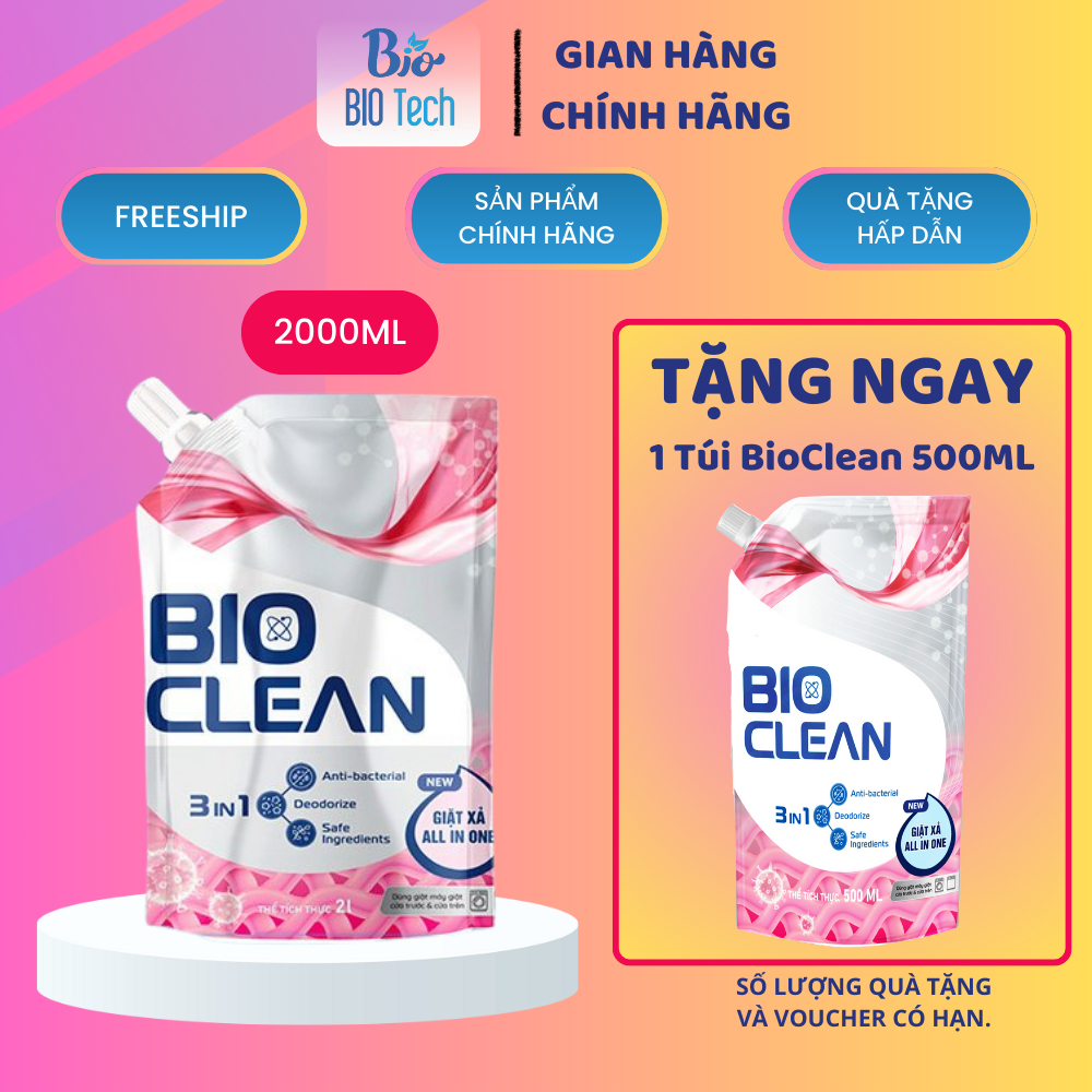 [MUA 1 TẶNG 1] Mua 1 Nước Giặt Xả BIO-CLEAN HỒNG Cửa Trước & Cửa Trên 2000ML Tặng 1 Túi Nước ...