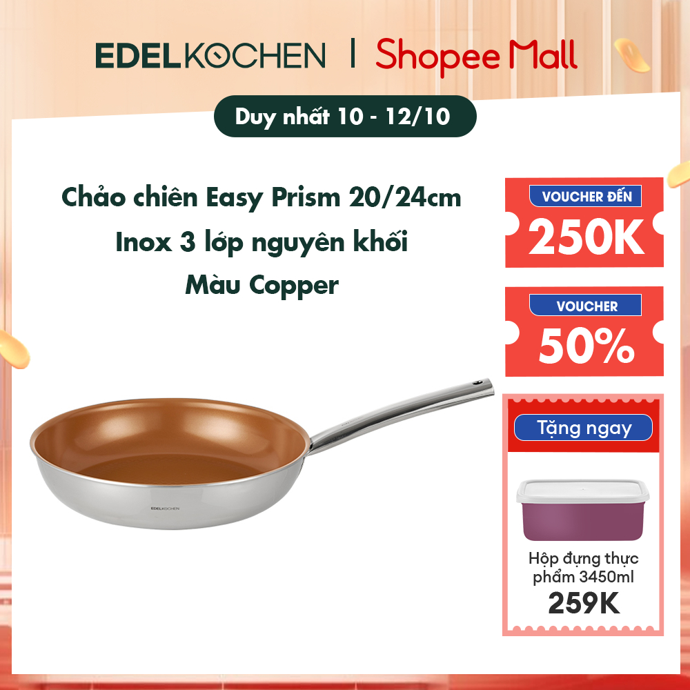 Chảo chiên inox 3 lớp nguyên khối, chống dính ceramic Edelkochen Easy ...