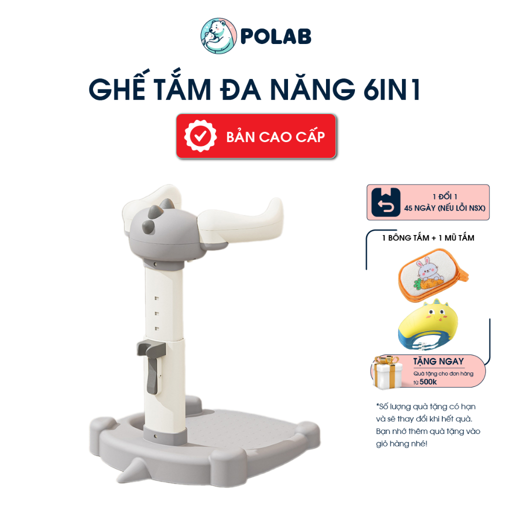 Ghế Tắm Cao Cấp chống trượt 6in1 Cho Bé Polab, tắm gội, thay bỉm, tập đứng, điều chỉnh độ cao ...