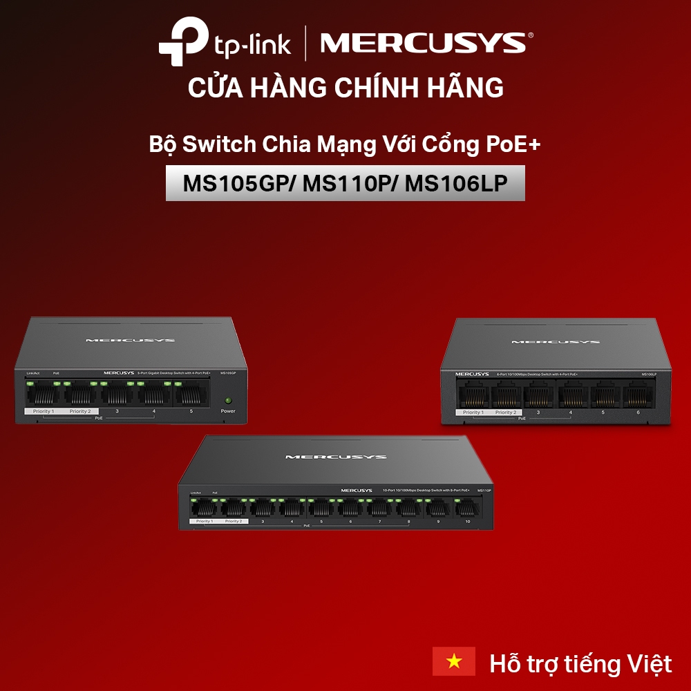 Bộ Switch Chia Mạng Mercusys MS105GP/ MS110P/ MS106LP với Cổng PoE+ ...