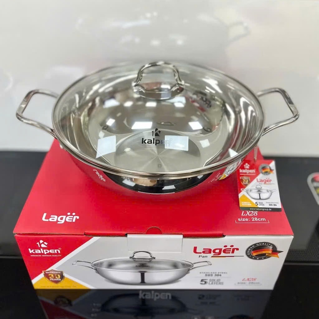Chảo xào Inox 304 đáy từ liền thân Kalpen Lager LX28 28cm / LX30 30cm / LX32 32cm / Slinder KP ...