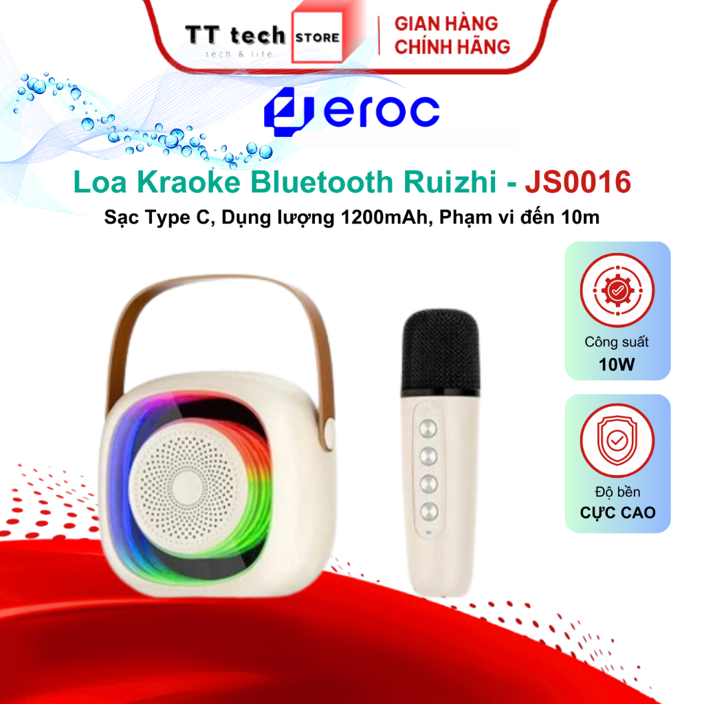 Loa Bluetooth Karaoke Mini RUIZHI JS-0016 - Kèm 1 mic, Công suất 10W, Pin sử dụng 3-5H -Tiện lợi ...
