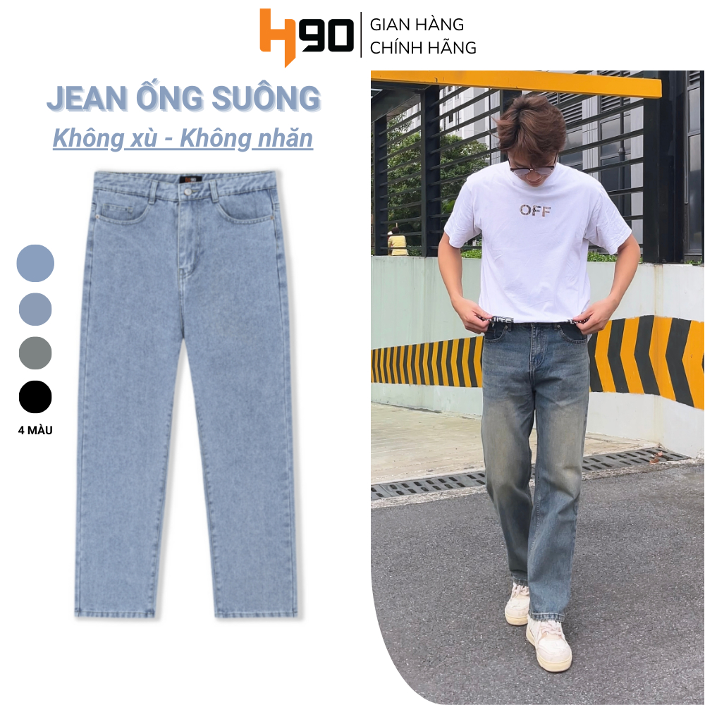 Quần Jean Nam H90 Dáng Suông Ống Đứng Unisex Chất Bò Không Co Giãn Cao ...