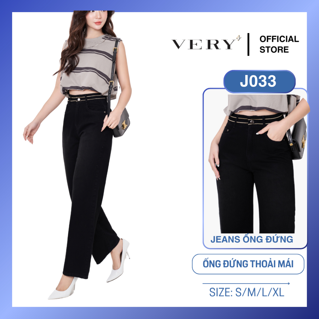 Quần jean nữ ống đứng VERY J033 cạp liền co giãn, lưng cao tôn dáng, thời trang công sở | Shopee ...