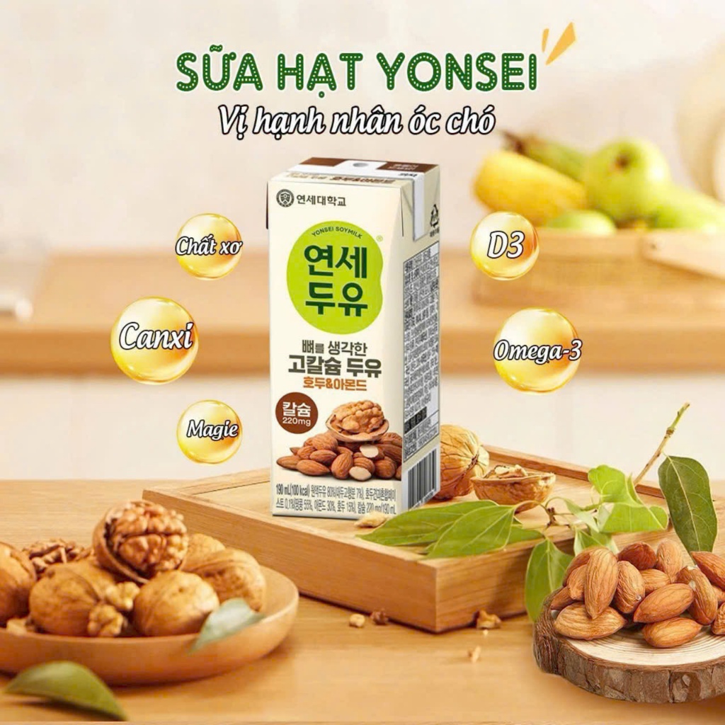 [KHÔNG ĐƯỜNG] SỮA ÓC CHÓ HẠNH NHÂN ĐẬU ĐEN HÀN QUỐC YONSEI 24 hộp x 190ml | Shopee Việt Nam