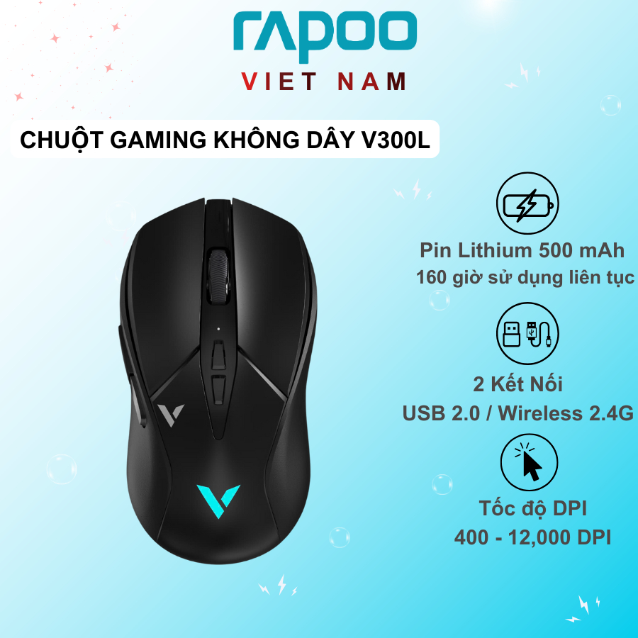 Chuột Gaming không dây Rapoo V300L Pin sạc 500mAh ( LED RGB /Cổng kết ...