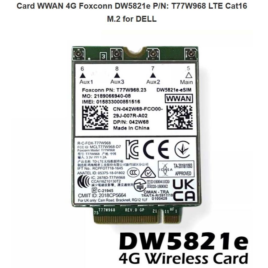 Card WWAN Foxconn 4G LTE DW5821e T77W968.05 for DELL | Shopee Việt Nam
