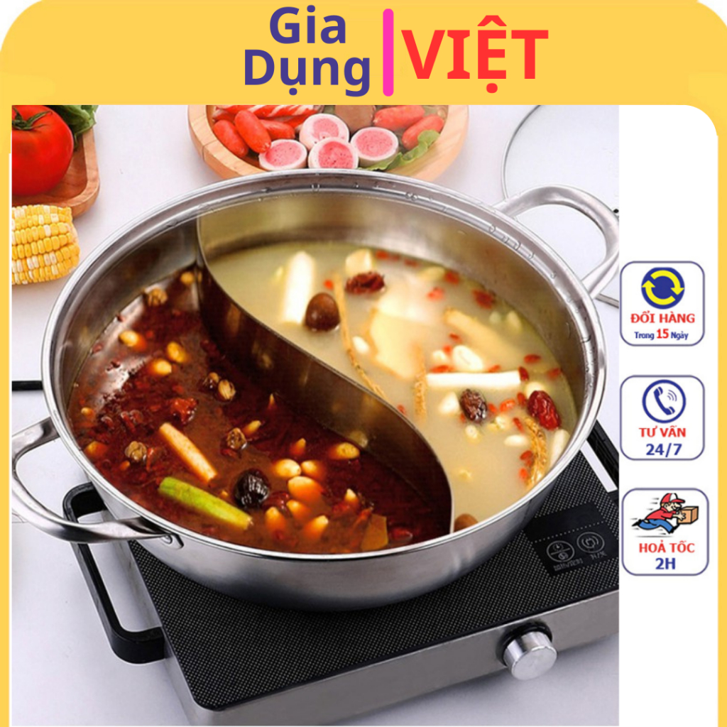 Nồi lẩu 2 ngăn,nồi lẩu inox 304 chống gỉ chống khê dùng cho mọi loại ...