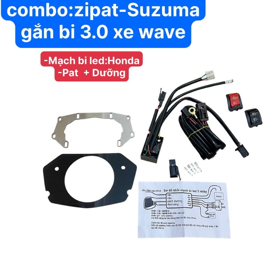 Pat gắn bi cầu led cho wave pha zipat , suzuma , Ex150 , 155, winnerX ...