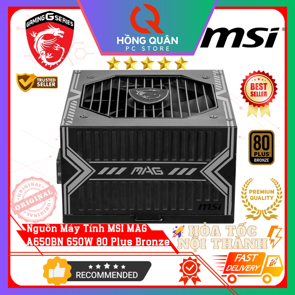 Nguồn Máy Tính MSI MAG A650BN 650W 80 PLUS BRONZE mới New - Hàng Chính Hãng Bảo Hành 5 Năm Lỗi 1 ...