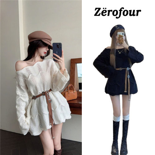 Váy len trễ vai kèm đai siêu sang chảnh, váy len lệch vai dài tay dáng xoè 2 màu basic dễ mặc ...