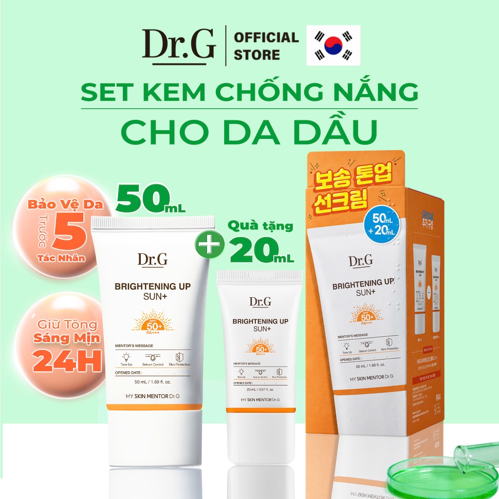 Kem Chống Nắng Dr.G Brightening Up Sun+ SPF50+ PA+++ 50ml tặng kèm tuýp 20ml Nâng Tông Kiềm Dầu ...