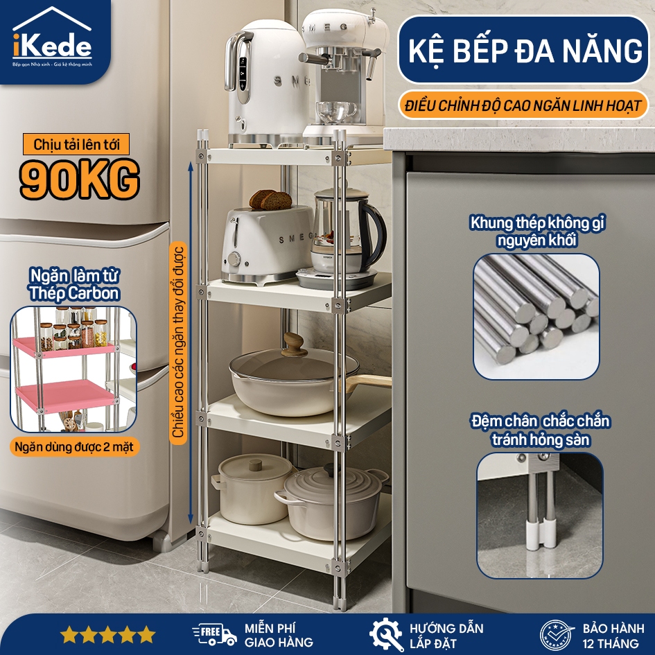 [iKEDE] Kệ nhà bếp đa năng nhiều tầng khung thép không gỉ nguyên khối ...
