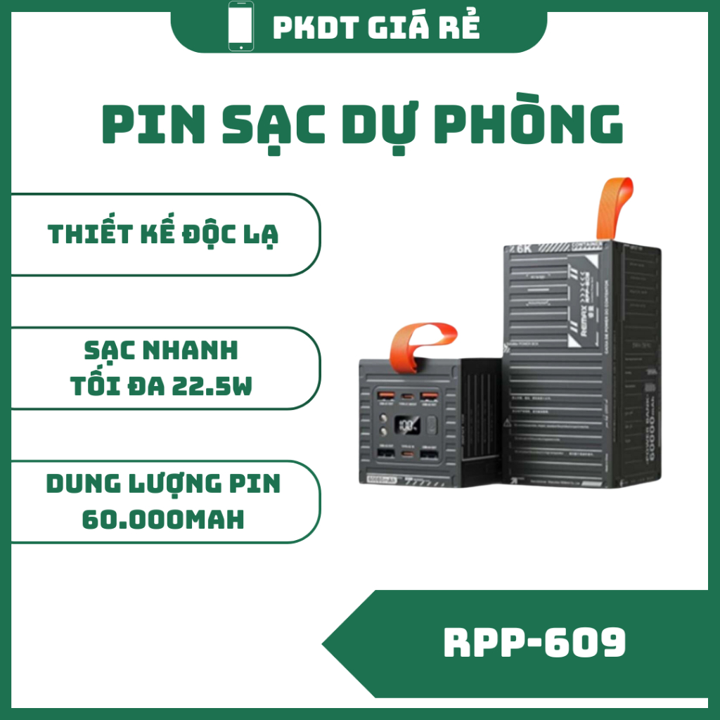 Pin sạc dự phòng RPP-609 60.000 mAh - Đèn LED, Dung lượng lớn (BH Lỗi 1 Đổi 1) | Shopee Việt Nam