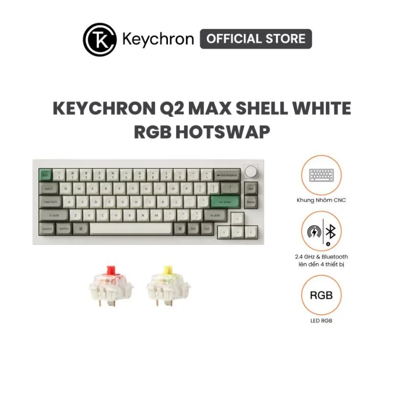 Bàn phím cơ không dây Keychron Q2 Max Shell White RGB Knob Hotswap ...