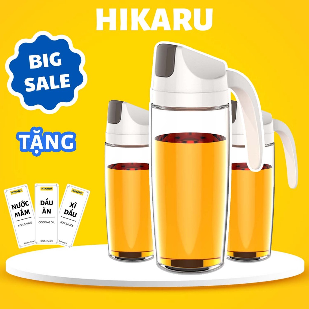 Bình Đựng Dầu Ăn Nắp Lật Tự Động Tặng Kèm Nhãn Dán HIKARU Thủy Tinh Borosilicate 630ml ...