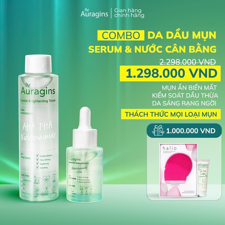 Combo 2 Hỗ Trợ Sáng Da Giảm Mụn Ẩn Mờ Thâm Serum The Auragins 10% ...