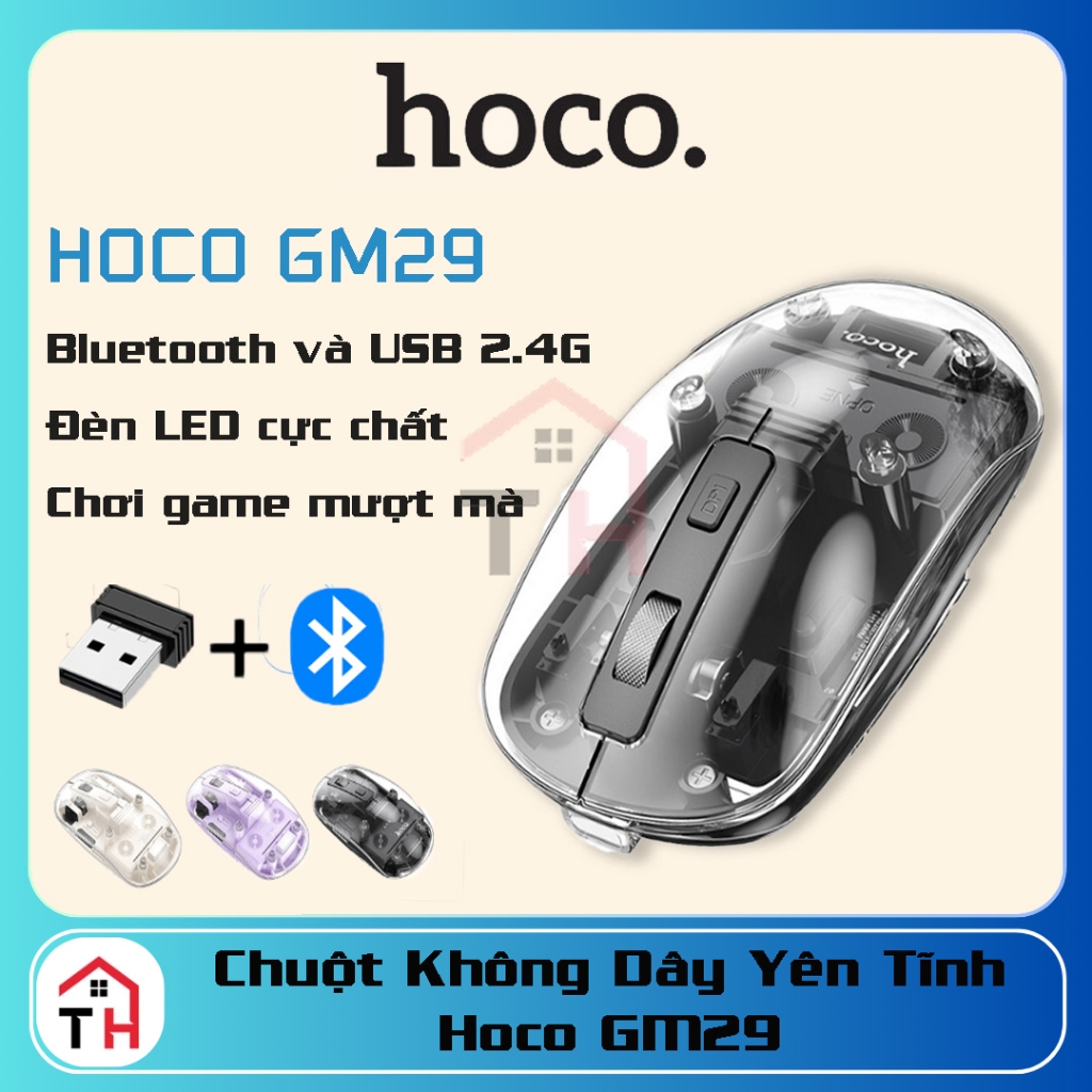 Chuột không dây Hoco GM29 - 2 Chế độ Bluetooth và USB 2.4G - Dùng văn ...