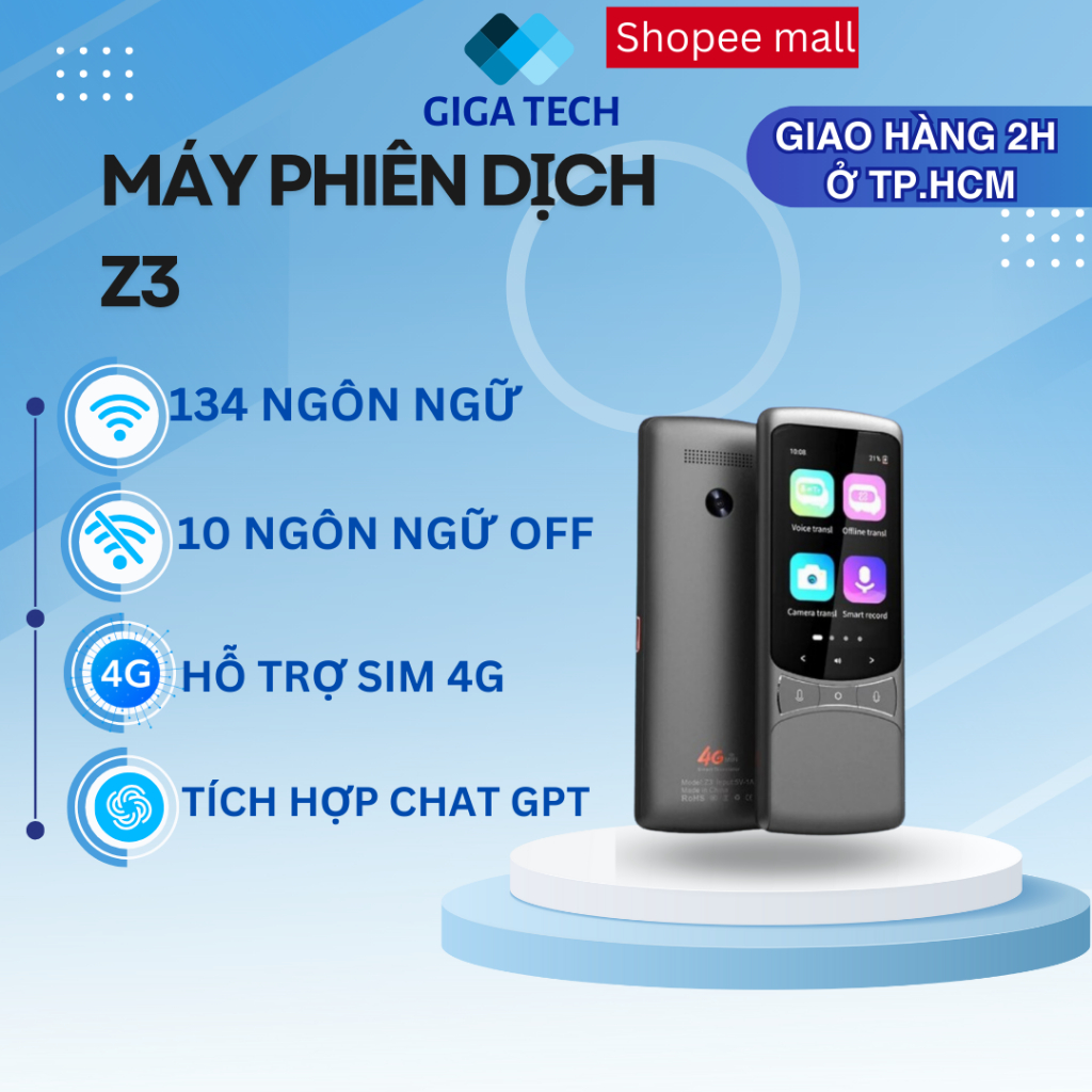 Máy phiên dịch đa ngôn ngữ CORISU Z3 dịch giọng nói 2 chiều, dịch ảnh, hỗ trợ sim 4G, Wifi ...