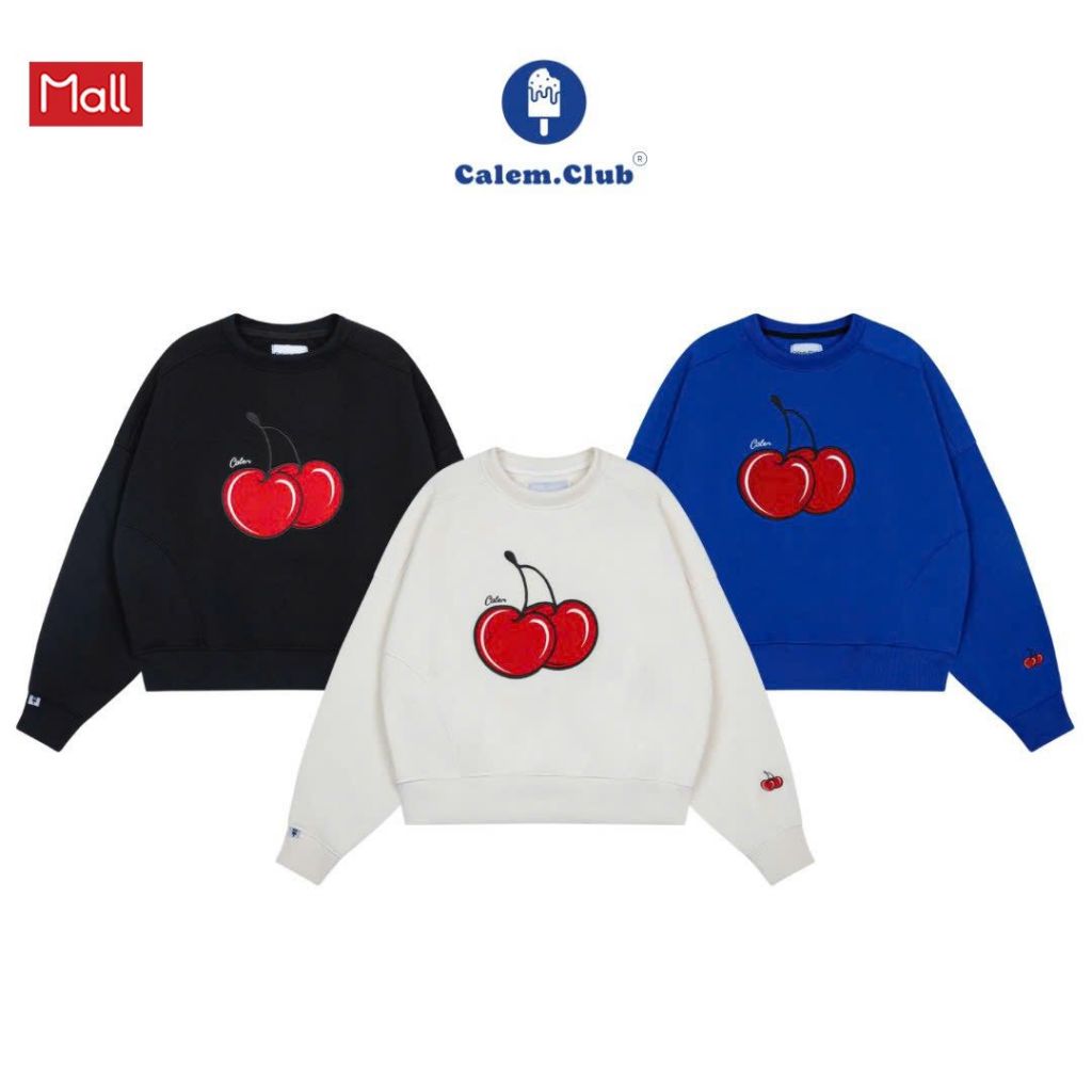 Calem Club - Áo nỉ Sweater BIG PATCH Cherry chất nỉ bông form boxy ...