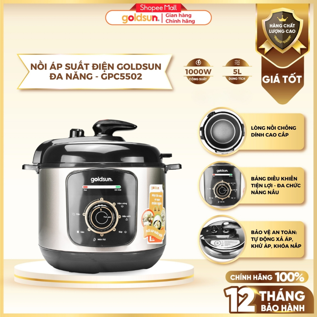 Nồi Áp Suất Điện Goldsun Dung Tích 5L Đa Năng Công Suất 1000W - GPC5502 | Shopee Việt Nam