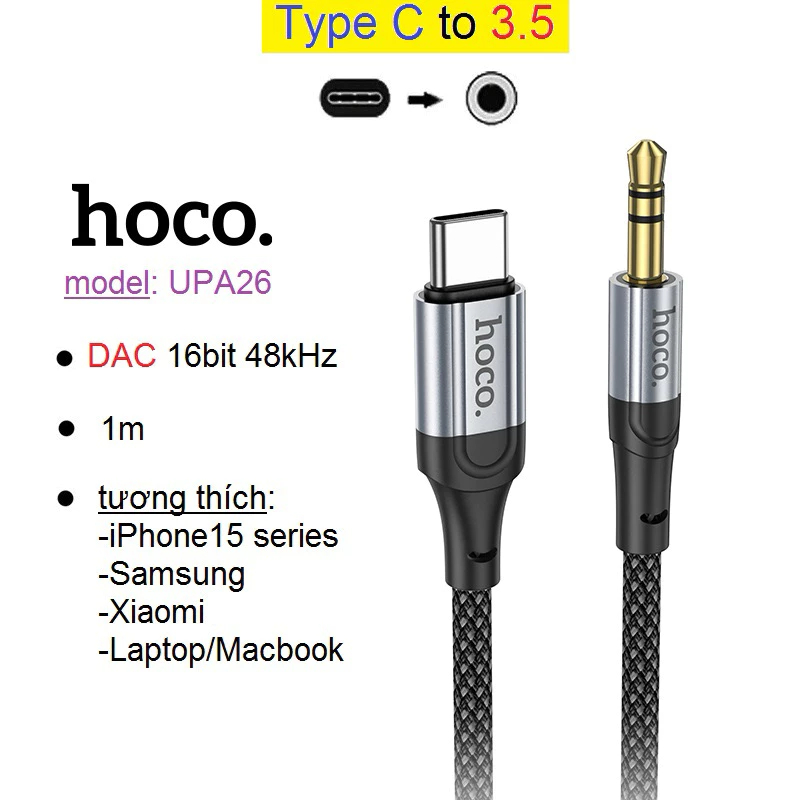 Dây âm thanh Aux Type C to 3.5 tích hợp chip giải mã DAC 16bit 48kHz ...